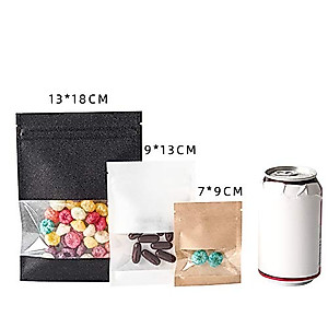 100PCS Clear Window Airtight Brown Kraft Paper for Food Storage Zipper Packaging Bags Resealable Heat Seal Pouch Smell Proof Sample Coffee (Brown,5.1x7.08 Inch)