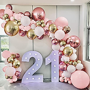 Pink Balloon Garland, 127PCS Pink Gold and White Balloons Arch Birthday Party Decorations for Girls Women 18th 21st with Metal Rose Gold Balloon for Baby Shower Wedding Bachelorette Party Supplies