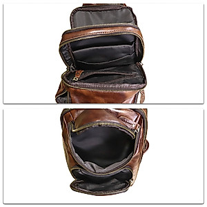 Genuine Leather Sling Bags Hiking Sling Backpacks Vintage Handmade Crossbody Chest Daypack Anti-theft Shoulder Satchel (Coffee)