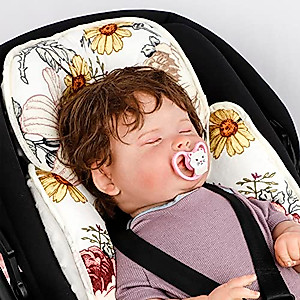 Floral Baby Car Seat Head and Body Support,2-in-1 Reversible CarSeat Insert,Soft Cushion for Stroller, Swing, Bouncer, Vintage Flowers