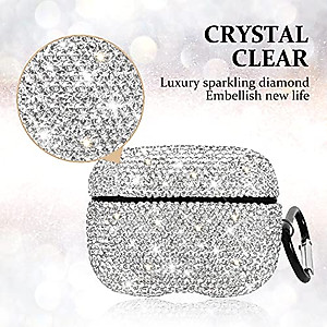 Newseego for AirPods Pro Case,Sparkly Rhinestone Luxurious AirPods Pro Cover Gift Kit Keychain+Anti-Lost Strap+Ear Hooks+Watch Band Holder Glitter PC Shockproof AirPod Pro Protective Cases-Silver