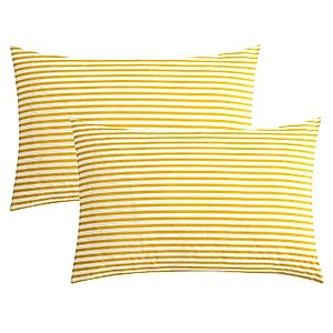 JELLYMONI 100% Cotton Striped Standard Pillowcases Set, 2 Pack White and Golden Yellow Stripes Pillow Covers with Envelope Closure(Pillows are not Included)