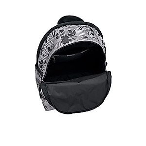 LeSportsac Suiting Floral Basic Backpack/Rucksack, Style 7812/Color E435, Classic Black & White Glen Plaid Softened with Artfully Arranged Modern Slate Grey Abstract Flowers