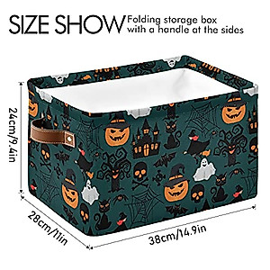 senya Large Foldable Storage Basket with Handles, Halloween Pumpkin Ghost Fabric Collapsible Storage Bins Organizer Bag for Baby Storage Toy Storage 15 x 11 x 9.5 inch