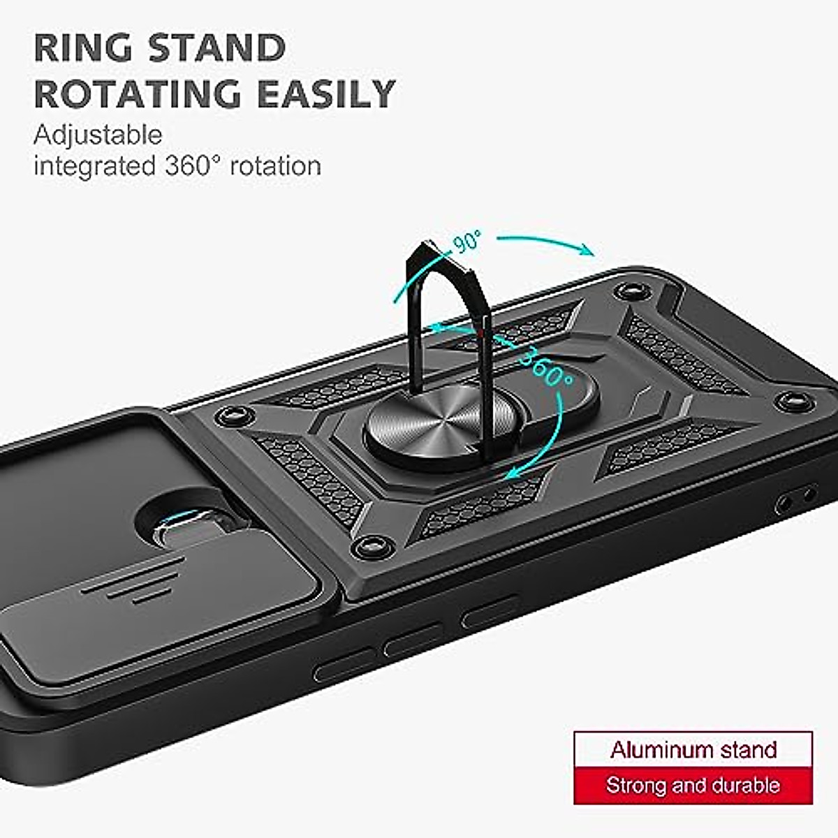 AKINIK for TCL 30 XE 5G Phone Case with Slide Camera Cover and 2pcs HD Screen Protector, 360° Rotation Ring Kickstand [Military Grade] Case for TCL 30 XE 5G (Black)