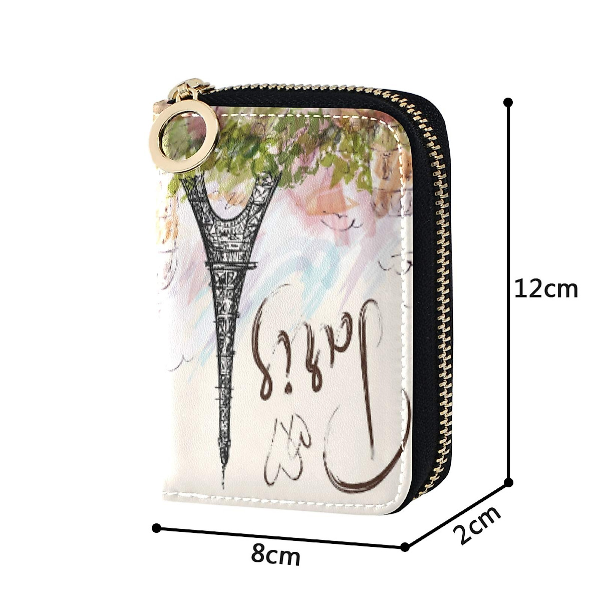 susiyo Stylish Pattern Paris Eiffel Tower Credit Card Wallet, RFID Blocking Compact Women Leather Card Holder Zipper Purse