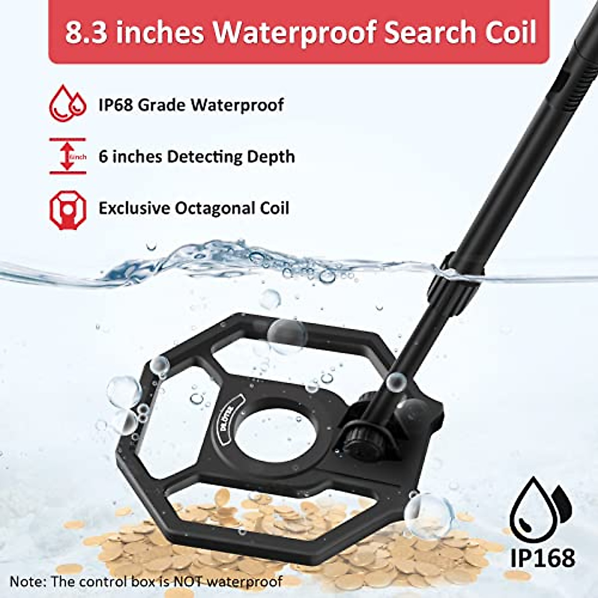 DR.ÖTEK Metal Detector for Kids, 8.3 Inch Waterproof Junior Metal Detector with Innovative Search Coil, Exclusive DIC/Pinpoint Mode, Touch Screen, Adjustable Stem, LED Display & Buzzer, Easy to Use