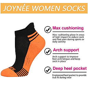 JOYNÉE Womens Low Cut Athletic Socks Heel Tab Colorful Cushioning Ankle Casual Socks 6 Pairs, Black, Size 9-11
