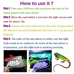 XIEHUZA 5Pack Quick UVB Test Sensor Card, Reusable Reptile UVB Tester Heating Bulb Photochromic UVB Card Indicator Over 500 Times, UVB Light Lamp Meter for Sunglass Test & Sterilizing, 3.4x2.1inch