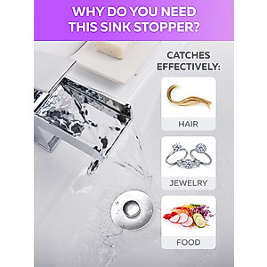 2 in 1 Bathroom Sink Stopper Replacement - 1.06"-1.65" Pop Up Drain Stopper - Universal Sink Drain Stopper with Anti-Clogging Filter Basket - Bathroom Sink Plug for Basin Drain Holes