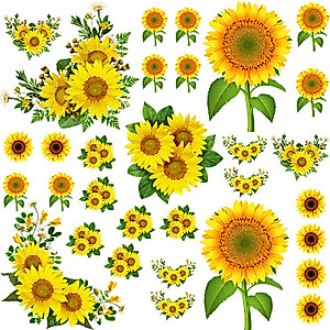 RW-ZSZ2881 31PCS Sunflower Wall Decals 3D Sunflower Yellow Daisy Flowers Wall Stickers Floral Decals DIY Removable Sunflower Green Leaves Wall Decor for Kids Baby Bedroom Living Room Bathroom Nursery