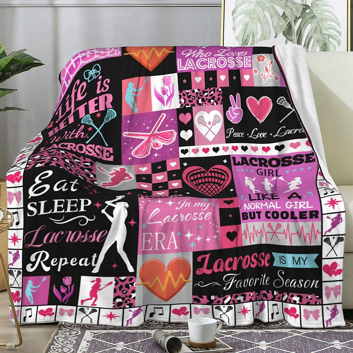 PEWETON Lacrosse Blanket Lacrosse Blankets and Throws for Boys Girls Funny Lacrosse Blanket Gifts for Lacrosse Team Lacrosse Lovers Bed Bedding Couch Sofa for All Season 50"X40"