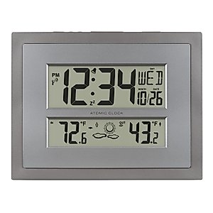La Crosse Technology 512-85937-INT Atomic Digital Wall Clock with Temperature & Forecast in Gray/Silver