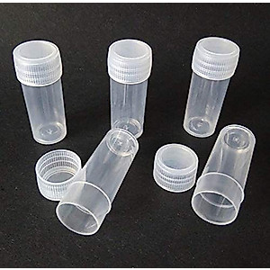 LASSUM 50 Pcs Plastic Sample Bottles Mini Clear Storage Case with Lid, 5ML Small Bottle Vial Storage