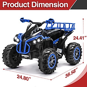 Soar Four Wheeler for Kids - Electirc Toddler 4 Wheeler for Kids 3-6, Ride on ATV 12v Battery Powered, Kids Quad with LED Lights, Music, High Low Speed, USB/TF, Treaded Tires, Blue