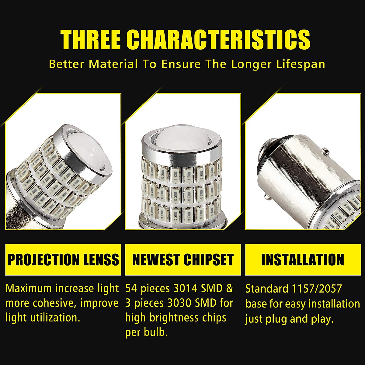 AUXLIGHT 2057 1157 2357 7528 2057A 1157A 2357A LED Bulbs Brilliant Red, Ultra Bright 57-SMD LED Replacement for Brake/Tail Lights, Blinker Lights, Turn Signal/Parking or Running Lights (Pack of 2)