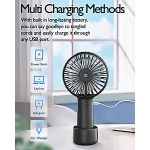 Portable Hand held Misting Fan, Small Personal USB Rechargeable Battery Operated Spray Fan Mister with 20ml Water Tank Mist Lash Fan Quiet 3 Speed Strong Cooling Wind for Travel Office Outdoors black