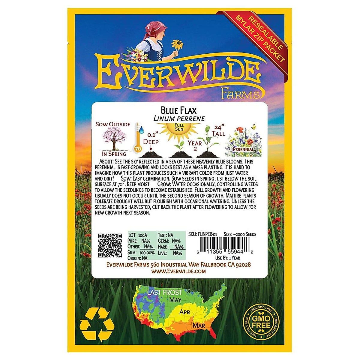 Everwilde Farms - 2000 Blue Flax Wildflower Seeds - Gold Vault Jumbo Seed Packet