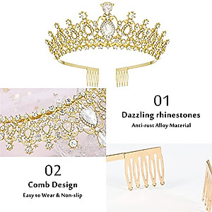 Makone Gold Birthday Decorations Tiara for Women, Birthday Queen Sash and Rhinestone Tiara Set with Combs, Crystal Hair Accessories for Women and Grils Birthday Party Decorations