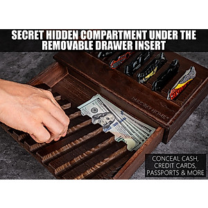 Pocket Knife Display Case for 16 Knives - Wooden Knife Collection Case Clear Cover - Two-Tier Knife Cases for Collections with a Removable Drawer Insert for Other EDC Items, EDC Case - Brown