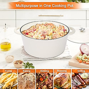 Uniflasy Cast Iron Dutch Oven Pot with Lid, 6 Quart Enameled Cast Iron Dutch Oven with Big Dual Handles, Stock Pot, Bread Oven for Sourdough Bread Baking, Pot Oven for Versatile Cooking, White