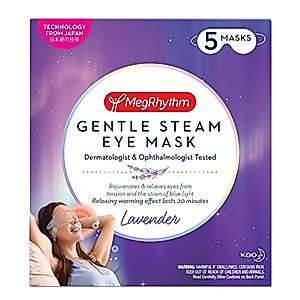 MegRhythm by Kao Gentle Steam Eye Mask, Lavender, Rejuvenates Eyes, Reduces the look of puffy eyes, Dermatologist and Ophthalmologist Tested, 5 Count
