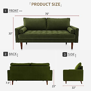 SILKIR Velvet Furniture for Small Spaces, Mid-Century Modern Loveseats for Living Room, Love Seat Couch Sofas, 58 & 70 Inches, Olive Green