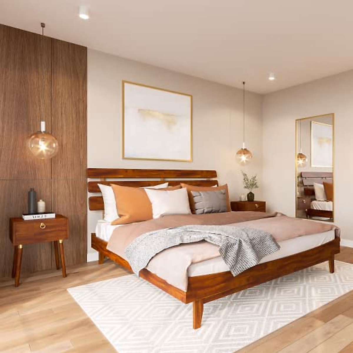 Bme Caden 15 Inch Deluxe Bed Frame with Adjustable Headboard - Mid Century, Retro Style with Acacia Wood - No Box Spring Needed - 12 Strong Wood Slat Support - Easy Assembly - Dark Chocolate, King