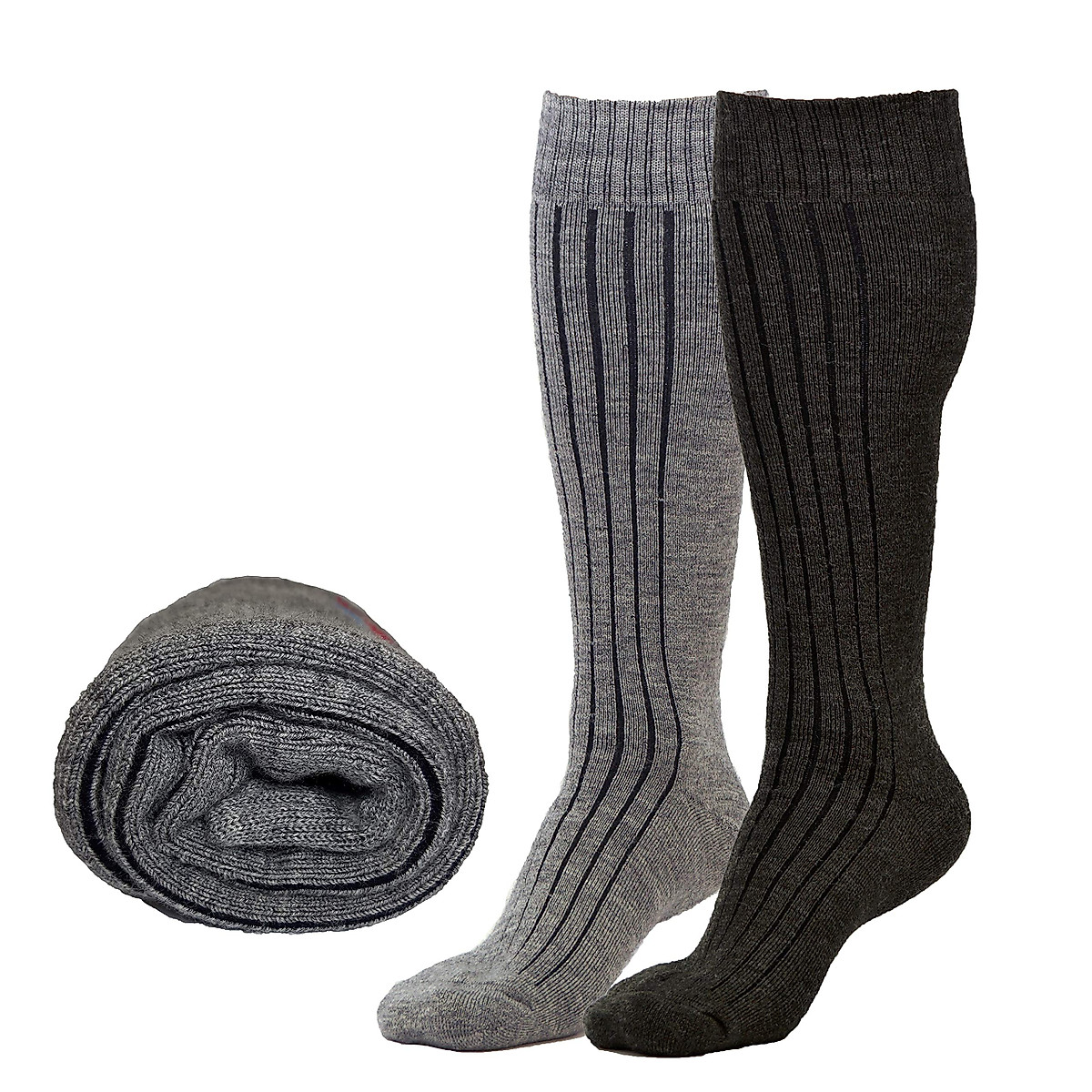 Luxury Thermal 80% True Merino Wool Socks-Over Calf, For Boots, Hiking,Ski &Home Black Gray