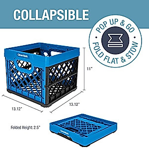 CleverMade - 8034119-21843PK 62L Collapsible Storage Bins, 3 Pack, Neptune Blue & Milk Crates, 25L Plastic Stackable Storage Bins CleverCrates Utility Folding Baskets, Pack of 3, Blue