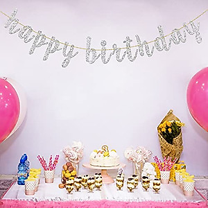 Glitter Silver Happy Birthday Banner for 1st 13th 10th 18th 21st 30th 40th Birthday Banner Sign - Happy Anniversary Party Bunting Decoration