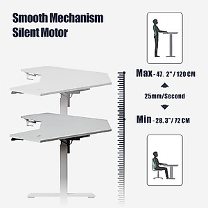 kowo L Shaped Height Adjustable Electric Standing Desk with USB C Hub & Wireless Charger, Sit Stand Corner Desk, Memory Settings, Stand Up Computer Desk Adjustable Table, White