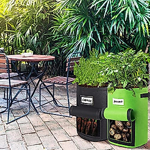 Potato Grow Bags with Flap, 4 Pack 10 Gallon Planter Bags with Harvest Window and Durable Handles, Garden Non-Woven Fabric Grow Bags for Potato Tomato and Vegetables