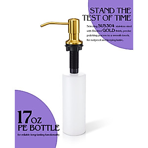 Hoanmpy Soap Dispenser for Kitchen Sink Brushed Gold, Built in Stainless Steel Kitchen Soap Dispenser, Refill from The Top,in Counter Kitchen Sink Soap Dispenser,17 oz