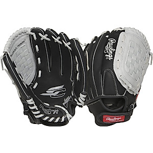 Rawlings | SURE CATCH T-Ball & Youth Baseball Glove | Right Hand Throw | 11.5" | Black/Grey