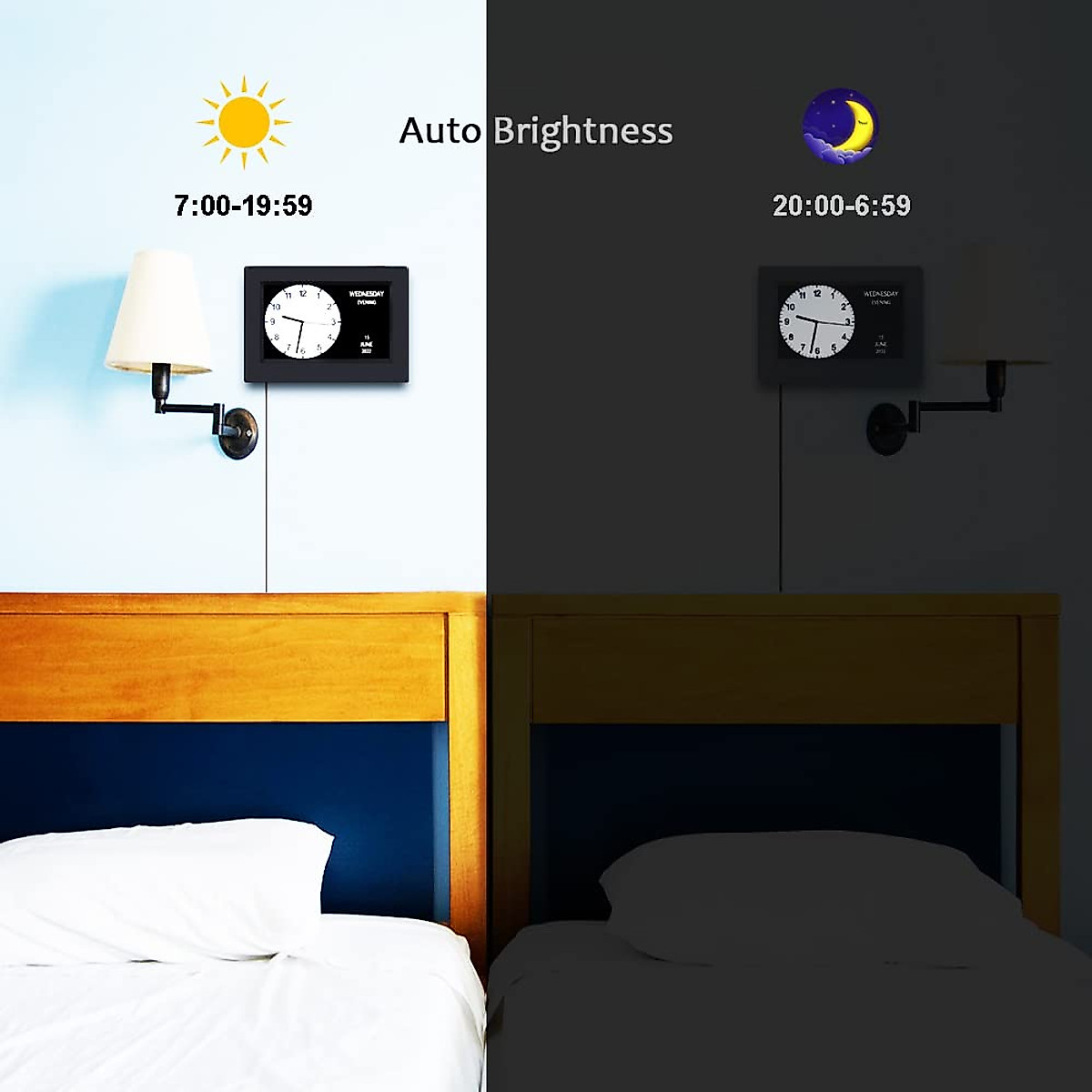 AINFTIME Clock with Day and Date for Elderly-3 Colors Display Digital Calendar Alarm Clock Dementia Alzheimers Clock with Extra Large Display (7in Black)