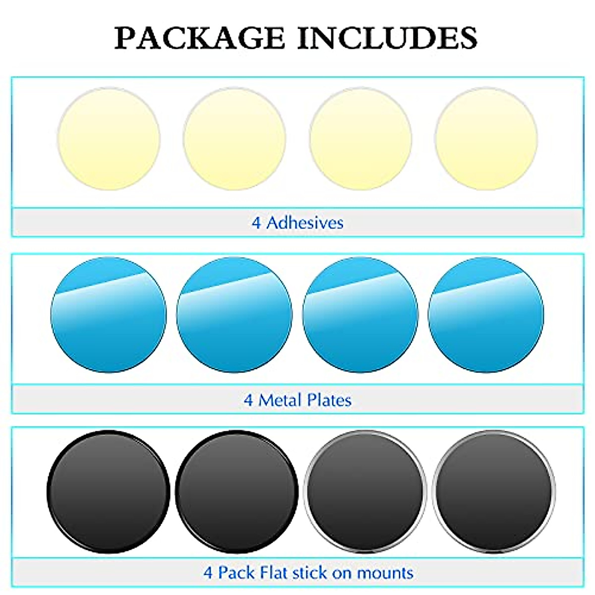 TOODOO 4 Pieces Magnetic Phone Car Mount Flat Cell Phone Holder Universal Stick on Flat Magnetic Car Mount for Car Dashboard Wall Windshield Table Mirror, Black and Silver