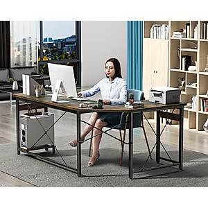 Coleshome 66" L Shaped Gaming Desk with Outlet, L Shaped Desk with CPU Stand, Corner Computer Desk, Home Office Desk, Writing Desk, Vintage