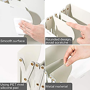 Deli Adjustable Bookend, Desk Magazine File Organizer Holder, Metal Book Ends for Heavy Books, Shelf, Office, Extends up to 19 inches, Creamy White