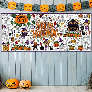 OHOME Halloween Giant Coloring Poster/Tablecloth-Halloween Crafts for Kids-30 x 72 Inches Jumbo Paper Coloring Banner Gifts for Kids Activities Games Toys Party Favors- Halloween Party Decorations