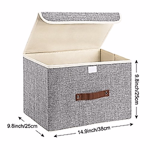 TYEERS Foldable Storage Boxes with Lids 2 Pack Fabric Storage Bins with Lids, Closet Organizers for Clothes Storage, Room Organization, Office Storage, Toys - Gray