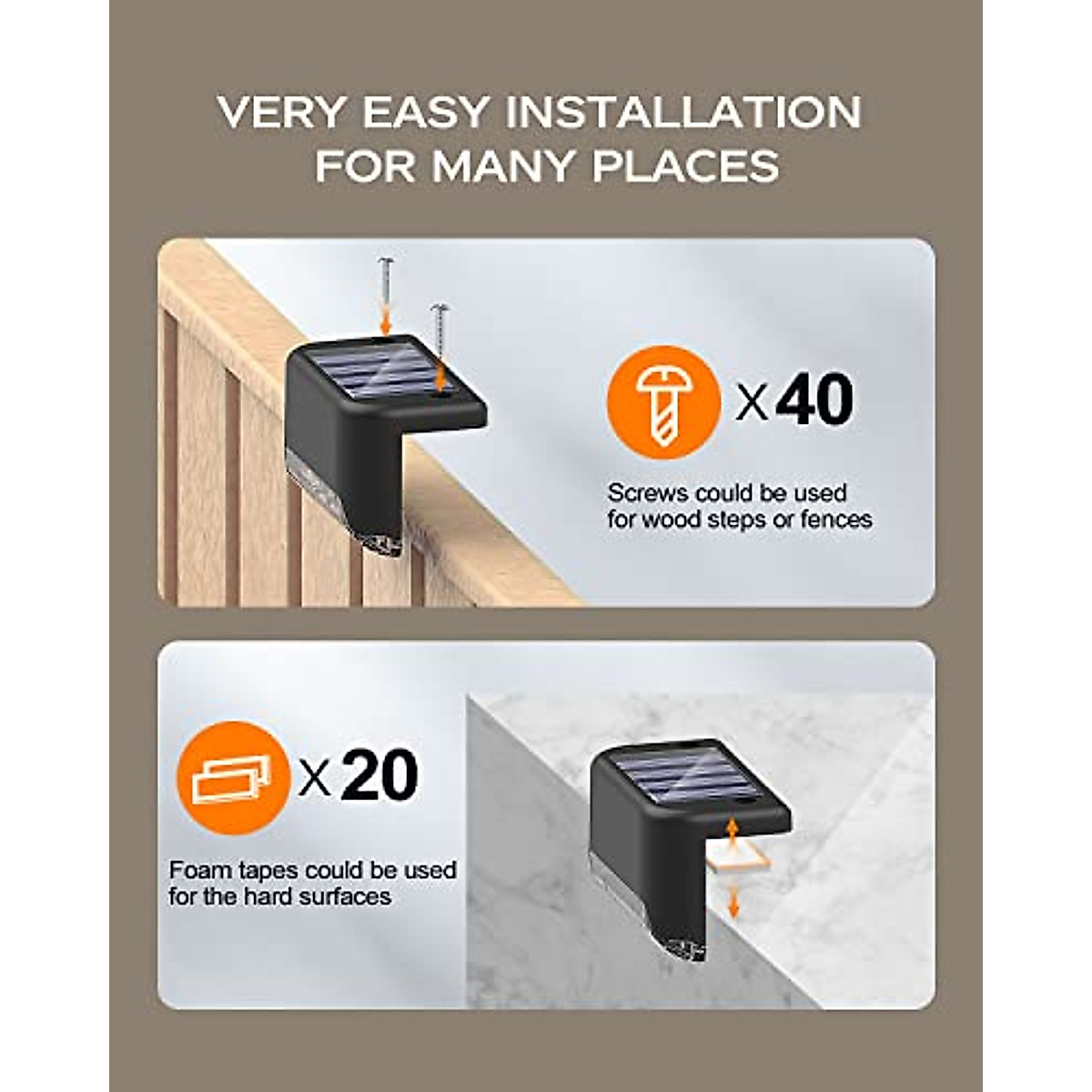 KIALUSH Deck Lights Solar Powered, 20 Pack Solar Deck Lights Outdoor Waterproof Led， Step Lights Solar Powered Used Outside, Solar Lights for Deck, Stairs, Patio Fence, Garden, Tiny Led Step Lights