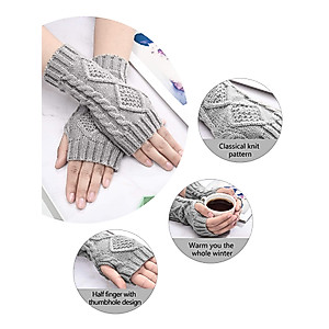 SATINIOR Women Warm Knit Fingerless Winter Gloves Thumbhole Arm Warmers Mittens (Black, Red, White, Light Grey, 4 Pairs)