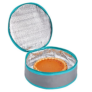 Insulated Round Thermal Casserole Food Carrier for Lunch, Lasagna, Potluck, Picnics, Vacations - Teal and Grey
