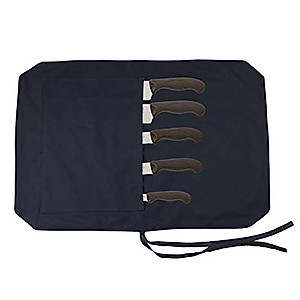 Chef's Knife Roll Up Bag Travel Chef Knife Case Carrier Storage Bag (Black, 5 Slots)