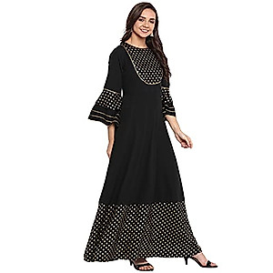 Janasya Indian Women's Tunic Tops Crepe Kurti for Women(JNE3313-KR-M) Black