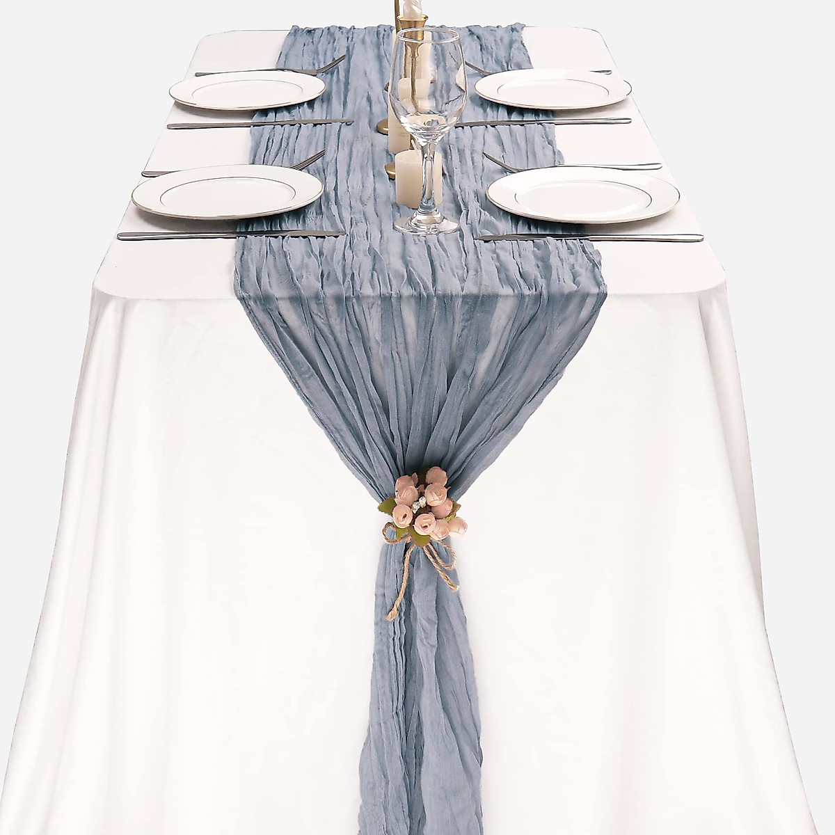 12 Pcs Cheesecloth Table Runner 13FT Boho Rustic Gauze Table Runner Bulk 35x157Inch Romantic Cheese Cloth Sheer Table Runner Decor for Wedding Dining Holiday Event Birthday Anniversary(Dusty Blue)