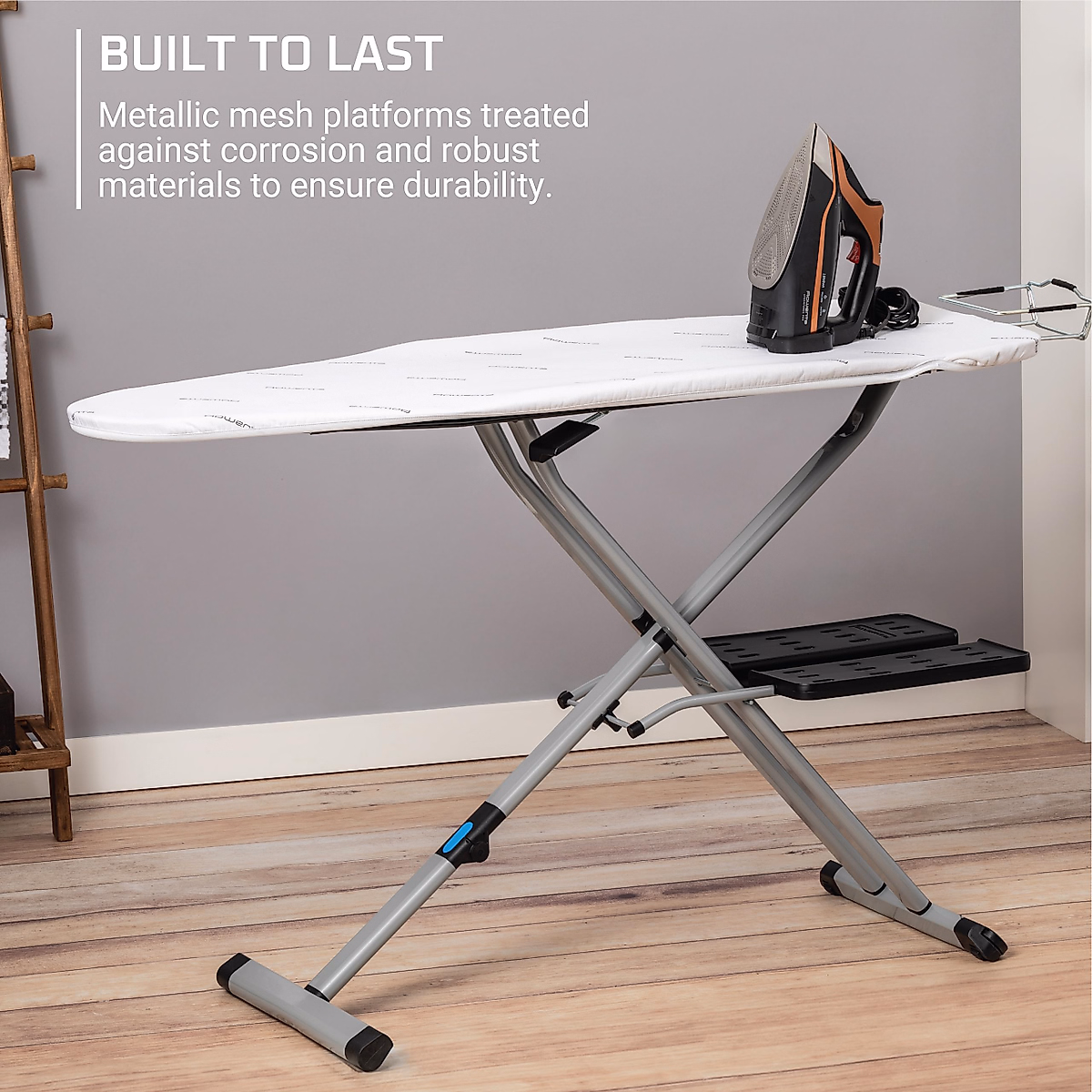 Rowenta Pro Compact Ironing Board with Hanger Rack 18 x 54 Inches Space Saving, Folding, 4 Legs IB9100,Beige