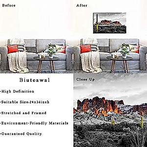 Biuteawal Superstition Mountains Sunset Wall Art Arizona Western Desert Cactus Landscape Paintings Canvas Art Print Nature Pictures for Home Wall Decoration Ready to Hang