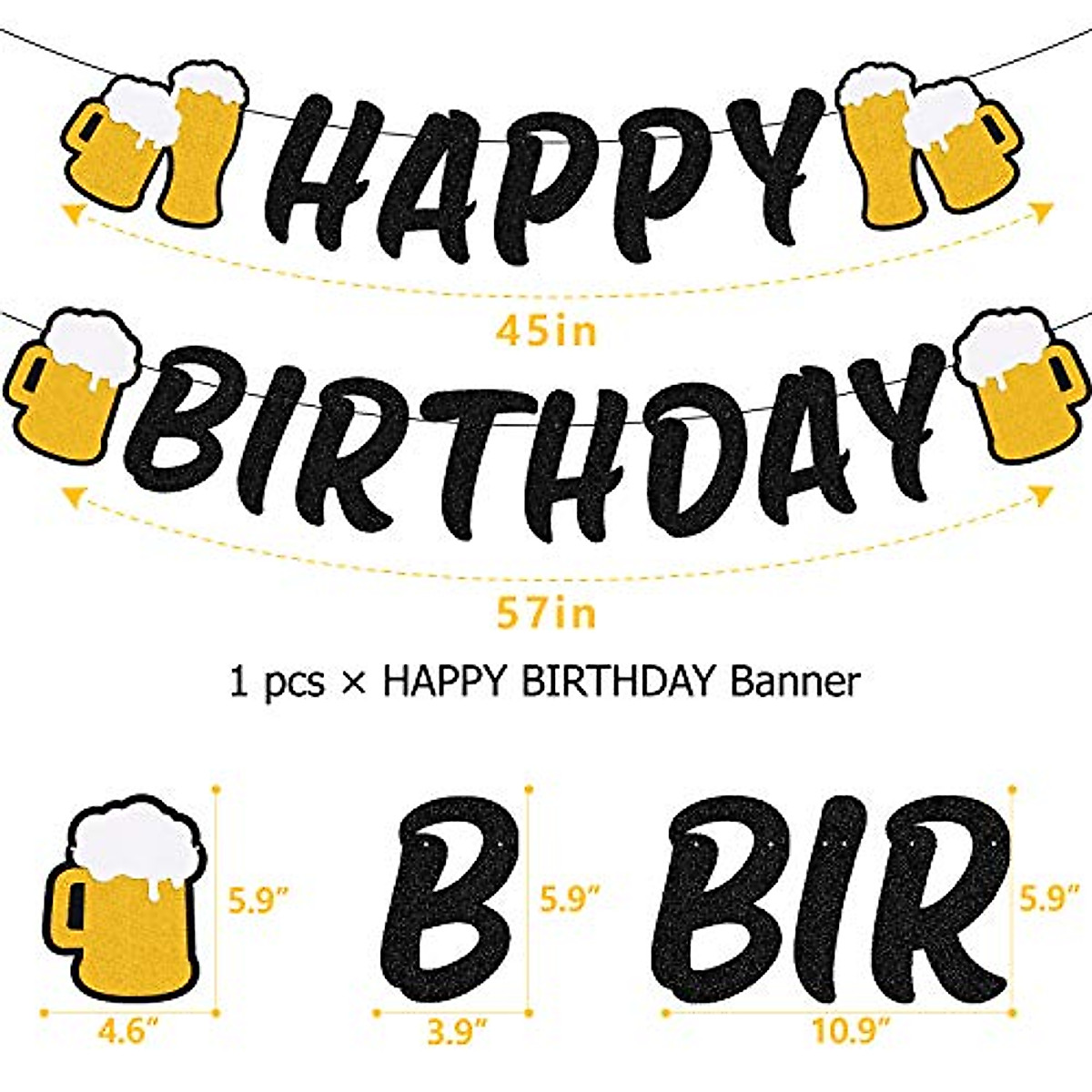 Happy Birthday Banner Cheers for 20 21 24 25 28 30 40 50 60 70 80 Years with Cake Topper Circle Dots Garland for Men Women Him Her Bday Party Supplies Glitter Black Decorations Pre-Strung